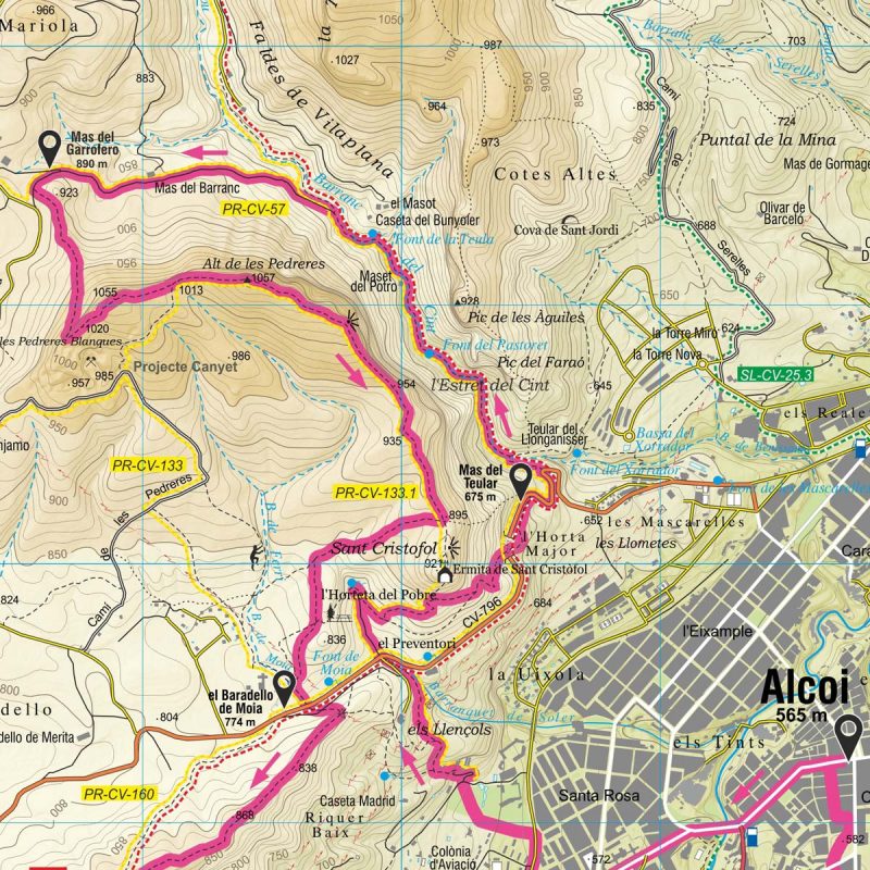 Mapa excursionista Font Roja y Mariola con Alcoi de fondo. Trail ...